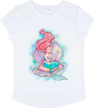 Disney Damen The Little Mermaid Shining Voice Womens Organic Rolled Sleeve T-Shirt, Weiß, M