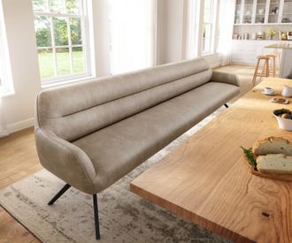 DELIFE Esszimmerbank Taya-Flex 300 cm Mikrofaser Beige Vintage Kreuzgestell kantig Schwarz Taschenfederkern, B&auml;nke
