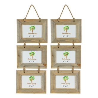 Nicola Spring Bilderrahmen zum Aufh&auml;ngen f&uuml;r 3 Bilder - passend f&uuml;r Fotogr&ouml;&szlig;e 15 x 10 cm (6 x 4 Zoll) - 2 St&uuml;ck - Bilderrahmen aus rustikalem Naturholz zur Wandmont