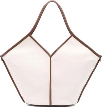 Hereu Femme, Sacs, Beige, Taille: ONE Size Sac fourre-tout en toile avec garniture en cuir