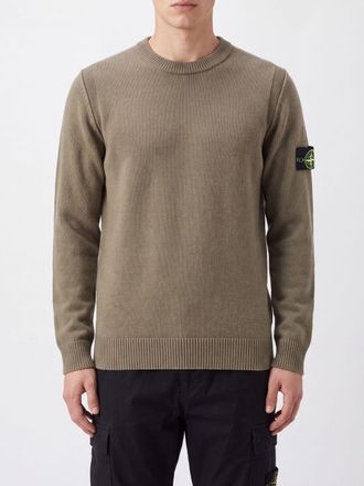 Stone Island Pull &agrave; col rond en laine vierge avec patch logo Compass