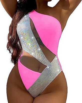 Generic Maillot De Bain 1 Pieces Femme Gainant Ventre Plat Bikini de à Coutures en Maille à Paillettes européennes et américaines (M)