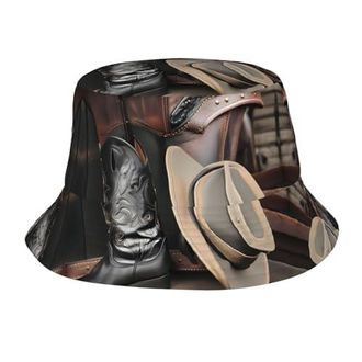Generic Chapeau De Godet Image De Cowboy avec Chapeau Noir Et Bottes Western Chapeau De Soleil Pliable &Eacute;t&eacute; Bonnet Soleil, pour Plage, Le Camping, La Randonn&eacute;e