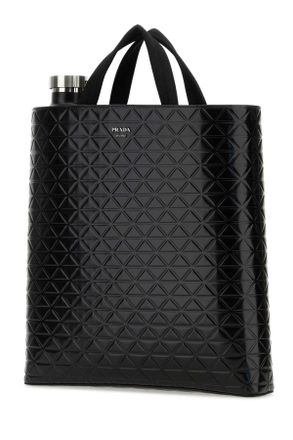 Prada Mens Black Leather Shopping Bag Nero Vitello Borse A Mano