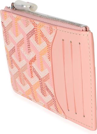 Goyard Mens Pink Goyardine Canvas Bourbon Zip Card Holder Canvas; Leather Wallet