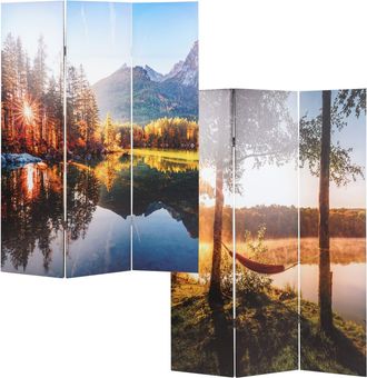 Mendler Foto-Paravent mit Schallschutz HWC-L55, akustischer Raumteiler Trennwand Sichtschutz, MVG - 180x122cm Waldsee