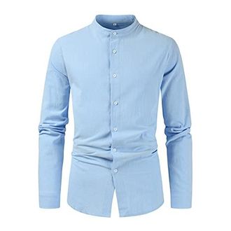 Generic ofeirhz Chemise pour homme &agrave; manches longues et col rond en coton boutonn&eacute;e pour le printemps et lautomne - Chemise d&eacute;contract&eacute;e intelligente douce et
