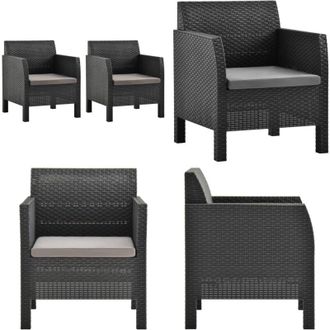 vidaXL Gartenst&uuml;hle mit Kissen 2 Stk. pp Rattan Anthrazit - Gartensessel - Gartenm&ouml;bel - Outdoor M&ouml;bel - Rattan Sessel - Kunststoffsessel - Home & Living