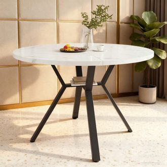 Generic Runder Marmortisch Ø100 cm - Architektonische Stabilität in Gold | X-förmiges Metallgestell als skulpturales Element | Zeitloses Design für modische (