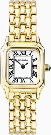 Sekonda Monica - Analoge Damenuhr mit rechteckigem 20-mm-Geh&auml;use aus Goldlegierung, Armband aus Goldlegierung und Zifferblatt in Wei&szlig;