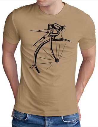 OM3 Bicycle Fahrrad T-Shirt - Herren - Vintage Radsport Radfahrer - Khaki, XL