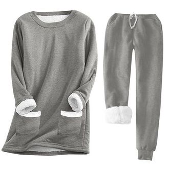 Generic Pyjama Femme Hiver Polaire Pilou - Pyjama Polaire Femme Chaude Ensembles de Pyjama Pilou Flanelle V&ecirc;tements de Nuit Manche Longue Pyjama Set Chemise D