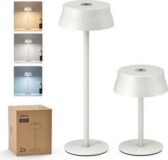 Philips Kabellose Tischlampe, tragbar, LED, f&uuml;r den Au&szlig;enbereich, batteriebetrieben, wiederaufladbar, 2 verstellbare H&ouml;hen, Touch-Steuerung und 3 Farben mit s