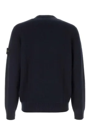 Stone Island Mens Midnight Blue Wool Sweater Exterior: Virgin Maglieria