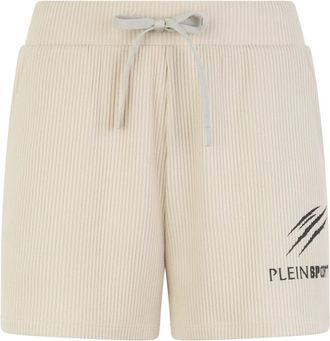 Plein Sport Femme, Shorts, Beige, Taille: 38 FR Ribbed Loose Fit Shorts Scratch