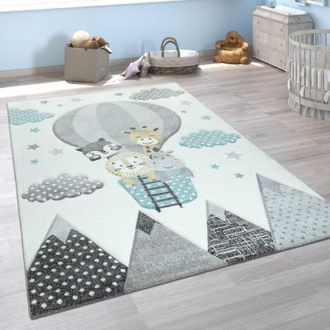 Paco Home Paco Home - Tapis Chambre Enfant Adorable Montgolfière Nuages Joyeux Animaux Pastel En Crème 120x170 cm
