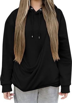 Generic Pull dhiver pour femme - Sweat-shirt à col rond avec poches pour femme - Couleur unie - Automne et hiver - Avec poches - Pull décontracté léger - Gran