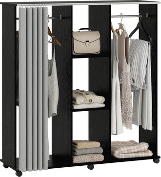 HOMCOM Kleiderschrank Mobiles Aufbewahrungsm&ouml;bel 6 Rollen 120L x 40l x 128H cm aus Holz Schwarz