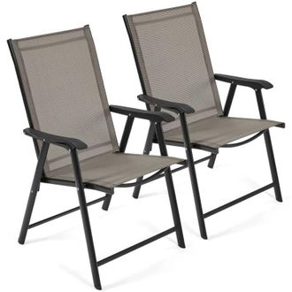 Yaheetech Yaheetech Lot de 2 Chaises de Jardin Pliantes avec Accoudoirs, Chaises d&acute;ext&eacute;rieur en Toile pour Patio Porche Terrasse Piscine Bleu Marine