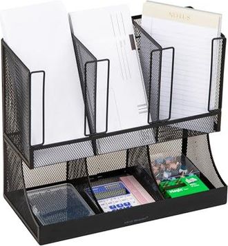 Mind Reader Aufbewahrungsbox f&uuml;r Pausenraum, Kaffee, Gew&uuml;rze und Tassen, 6 F&auml;cher, schwarzes Metallgeflecht