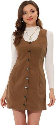 Allegra K Robe Chasuble d&eacute;contract&eacute;e en Velours c&ocirc;tel&eacute; pour Femme avec Poches &agrave; Encolure d&eacute;gag&eacute;e Marron L