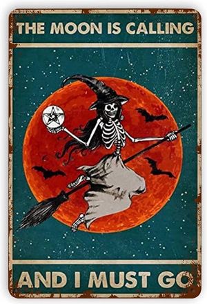 IUBBKI Full Moon Skull Miko Poster Full Moon Skull Miko Metallblechschild, The Moon is Calling and I Must Go Fun Badezimmer Vintage Blechschilder B&uuml;ro Bar Sc
