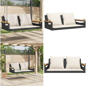 vidaXL H&auml;ngebank mit Kissen Schwarz 109x62x40 cm Poly Rattan - Gartenschaukel - Hollywoodschaukel - Gartenm&ouml;bel - Lounge M&ouml;bel - Gartenlounge