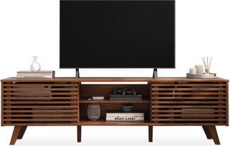 IDIMEX TV Lowboard RIAN mit 2 Schiebet&uuml;ren f&uuml;r 75 TV Kastanien Farben - TV Kommode aus massivem Kiefernholz, 3 verstellbare Einlegeb&ouml;den, TV Sideboard