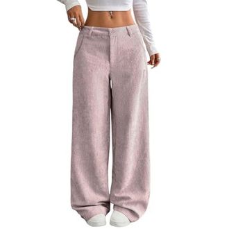 Generic Pantalon en velours c&ocirc;tel&eacute; pour femme - Taille &eacute;lastique - Jambes larges - Pantalon de loisirs &eacute;lastique - Pantalon haut confortable - Pantalon palazz
