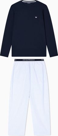 Emporio Armani Herren Yarn Dyed Woven Long Pajamas Pyjamaunterteil, blau, L