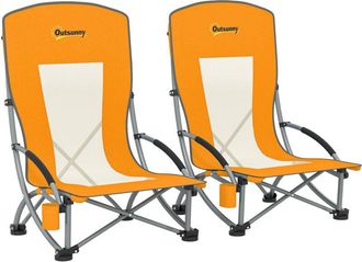 OUTSUNNY Lot de 2 chaises de plage - Outsunny - l&eacute;g&egrave;re 2,7 kg - avec dossier en maille, sac de transport et porte-gobelet - orange