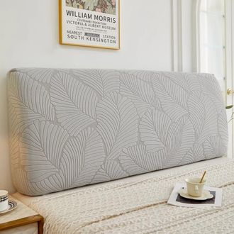 Generic Gepr&auml;gter blattf&ouml;rmiger Stretch Bettbezug (Bettkopfteil Bezug Stretch staubdicht) f&uuml;r Queen Cal King und Kopfteil Bezug Betten Hellgrau VOLLST&Auml;NDIG: 1