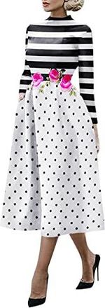 Generic 2026 Robes amincissantes Printemps et &eacute;t&eacute; Femmes Bib Manches Longues Slim Print Dress, blanc, XL