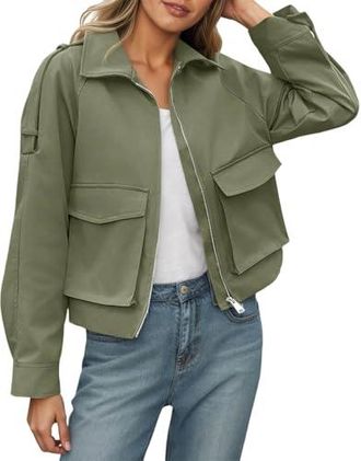 Generic Vestes pour femmes, &eacute;l&eacute;gantes, l&eacute;g&egrave;res, d&eacute;contract&eacute;es, coupe-vent, v&ecirc;tements dext&eacute;rieur, veste courte dautomne 2026, Vert, XL