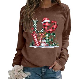 Generic Sweat-Shirt élégant sans Capuche Femme - Style décontracté col du Cou avec imprimé Unique pour lAutomne et lHiver (Brown, XXL)