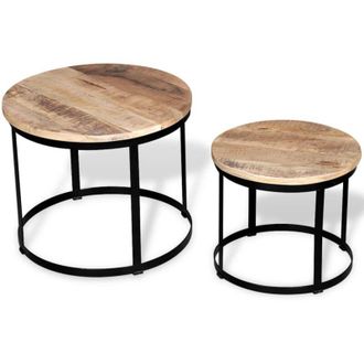 vidaXL 2-tlg. Couchtisch-Set Raues Mangoholz Rund 40cm/50cm - Vidaxl