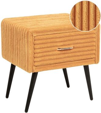 Beliani Nachttisch Orange Cord 38x46x49 cm mit Metallgestell Schwarz 1 Schublade Rechteckig Aufbewahrung Modern Glamour&ouml;s M&ouml;bel f&uuml;r Schlafzimmer