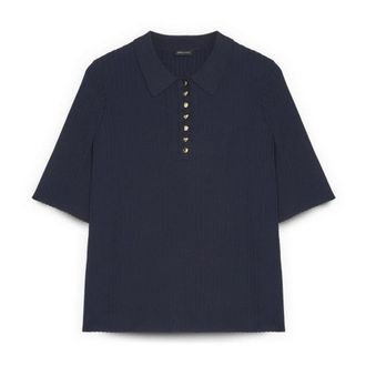 Fiorella Rubino Geripptes Strickpolo mit dekorativen Kn&ouml;pfen - - Knitwear - Damen - Blau - S
