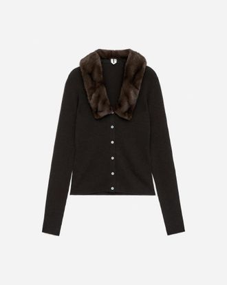 Arket Strickjacke Mit Kunstfellkragen -Braun