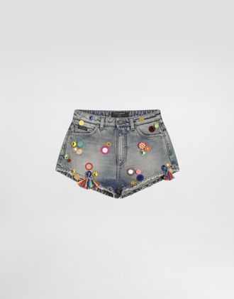 Dolce & Gabbana Denim-shorts Mit Applikationen - Frau Denim Mehrfarbig 40