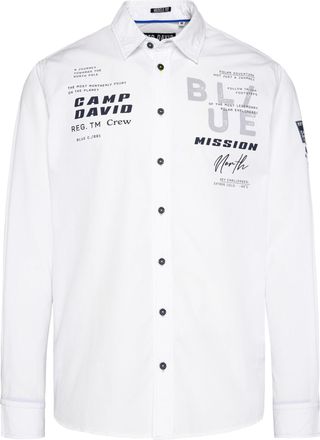 Camp David Herren Strukturiertes Langarmhemd mit Used Print Opticwhite, XXXL