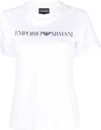 Emporio Armani Femme, Tops, Blanc, Taille: 44 FR Logo T-Shirt