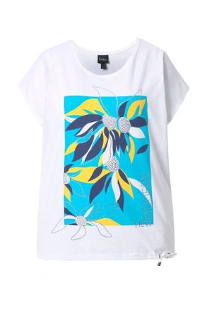 Ulla Popken T-Shirt T-Shirt Bl&auml;tter Oversized Rundhals Halbarm