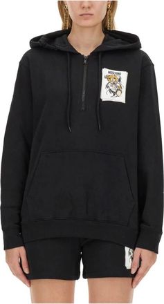 Moschino Femme, Sweatshirts et sweats &agrave; capuche, Noir, Taille: 38 FR Hood avec cordon de serrage devant