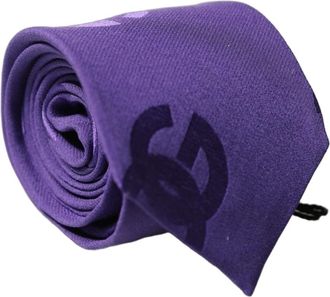 Dolce & Gabbana Homme, Accessoires, Violet, Taille: ONE Size Logo Monogram Silk Adjustable Necktie