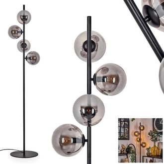 HOFSTEIN Stehleuchte Gastor, Stehlampe aus Metall/Glas in Schwarz/Rauchfarben, Leuchte im modernen Retro/Vintage-Design mit Schirmen aus Glas (&Oslash; 15 cm) u. Fu&szlig;s