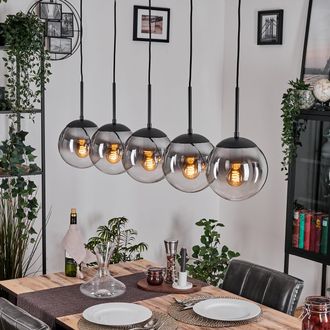 HOFSTEIN Hängeleuchte Gastor, 5-flammige Hängelampe aus Metall/Glas in Schwarz/Rauch/Klar, Vintage-Design (Ø 20cm), E27, Pendelleuchte höhenverstellbar max. 14