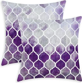 CaliTime Kissenbezüge Kissenhülle Packung mit 2 Cosy Kissenbezügen für Couch Bett Sofa manuell handbemalt bunt geometrischer Gitterkettendruck 40cm x 40cm Haup