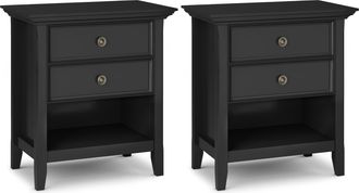 Simpli Home SIMPLIHOME Amherst Nachttisch aus Massivholz, 61 cm breit, traditioneller Stil, Nachttisch, für Wohnzimmer und Schlafzimmer, Schwarz, 2 Stück