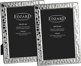 Edzard Lot de 2 Cadres Photo Pavia pour Photo 10 x 15 cm, argent&eacute; pr&eacute;cieux, Protection Contre Le ternissement, avec 2 suspensions